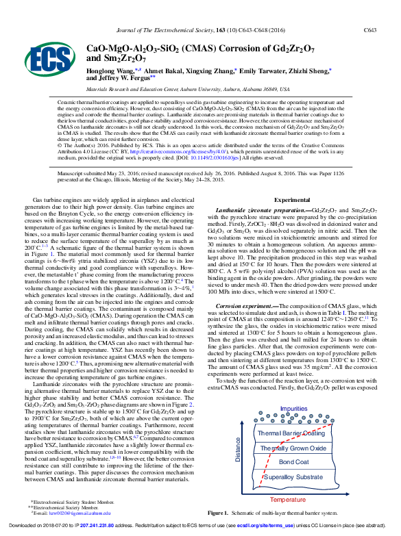 (PDF) CaO-MgO-Al2O3-SiO2(CMAS) Corrosion of Gd2Zr2O7and Sm2Zr2O7
