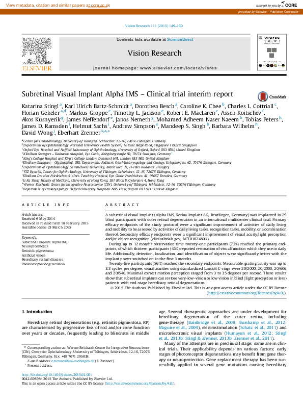 (PDF) Subretinal visual Implant Alpha IMS - Clinical trial interim report