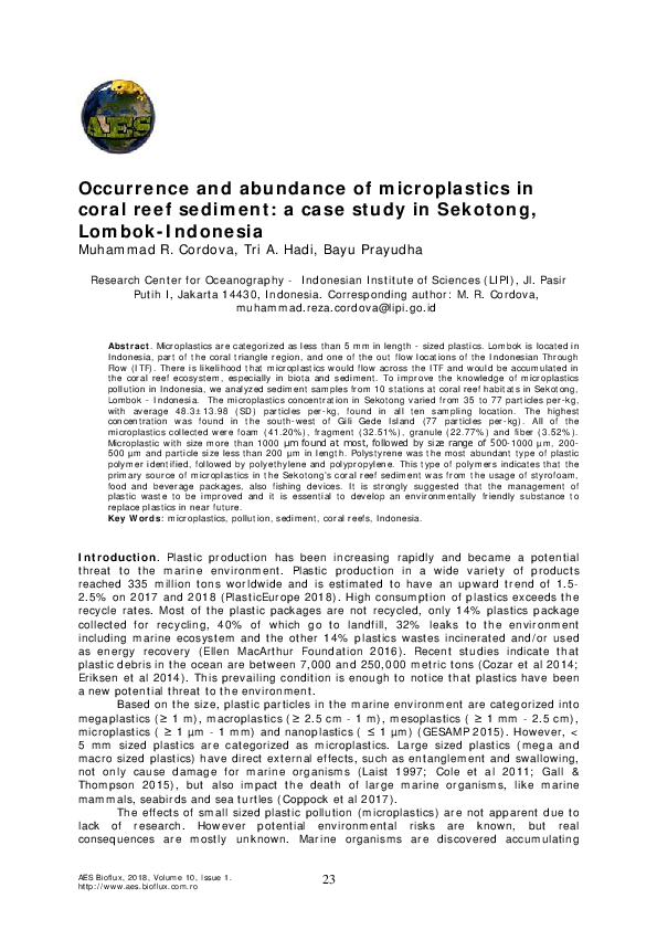 Pdf Occurrence And Abundance Of Microplastics In Coral Reef Sediment