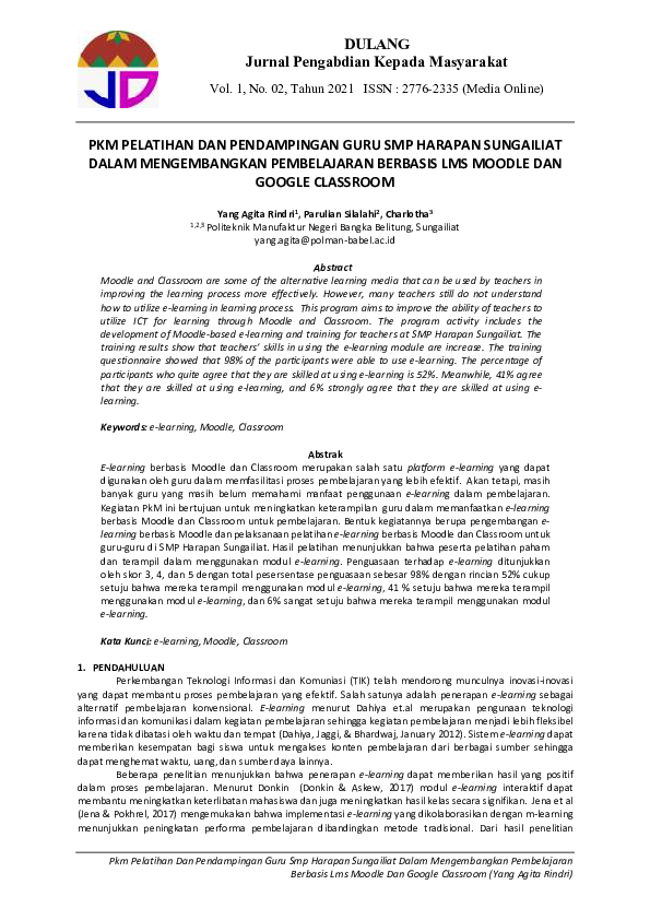 (PDF) PKM Pelatihan Dan Pendampingan Guru SMP Harapan Sungailiat Dalam Mengembangkan ...