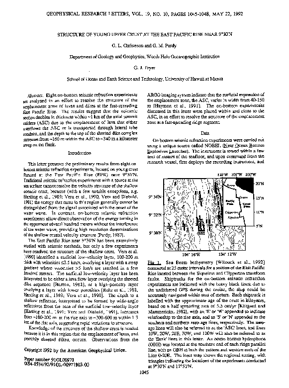 (PDF) Structure of young upper crust at the East Pacific Rise near 9°30'N