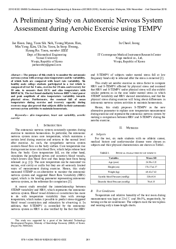 (PDF) A preliminary study on autonomic nervous system assessment during aerobic exercise using TEMPV
