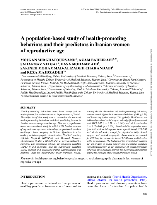 (PDF) A population-based study of health-promoting behaviors and their ...