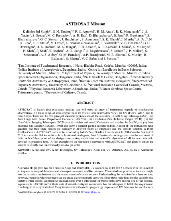 (PDF) ASTROSAT mission