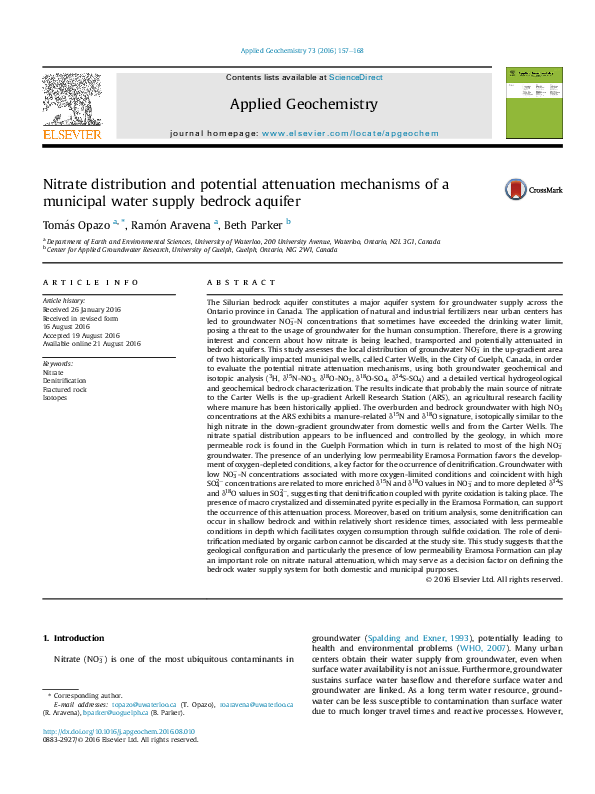 (PDF) Nitrate distribution and potential attenuation mechanisms of a municipal water supply ...