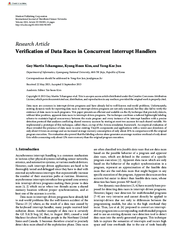 (PDF) Verification of Data Races in Concurrent Interrupt Handlers