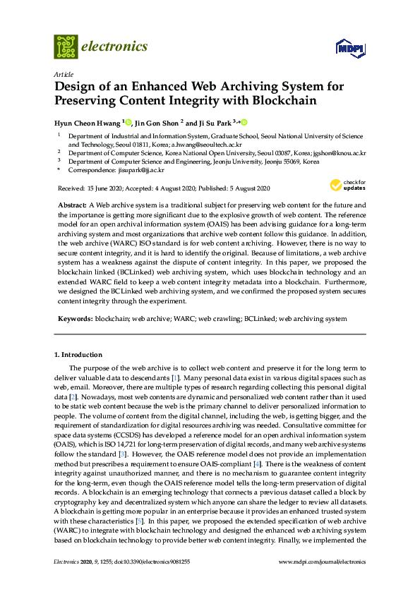 (PDF) Design of an Enhanced Web Archiving System for Preserving Content Integrity with Blockchain