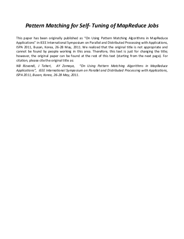 Pdf On Using Pattern Matching Algorithms In Mapreduce Applications
