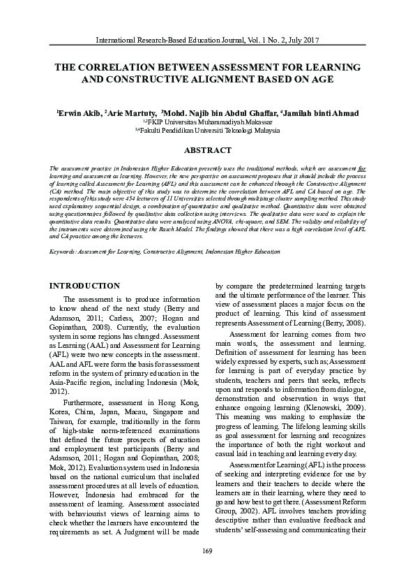 (PDF) The Correlation Between Assessment for Learning and Constructive Alignment Based on Age ...