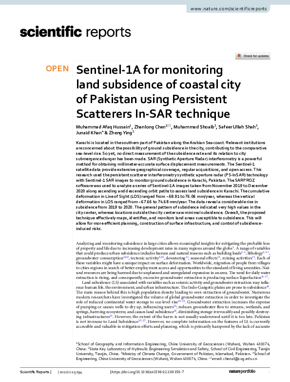 (PDF) Sentinel-1A for monitoring land subsidence of coastal city of ...