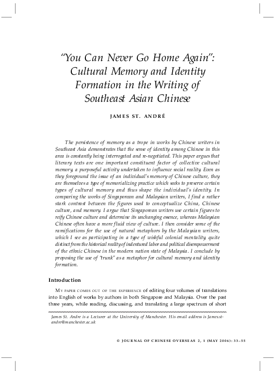 (PDF) "You Can Never Go Home Again": Cultural Memory and Identity ...
