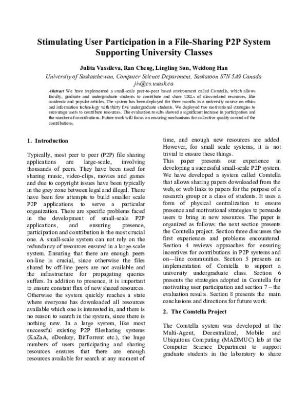 (PDF) Stimulating user participation in a file-sharing P2P system supporting university classes ...