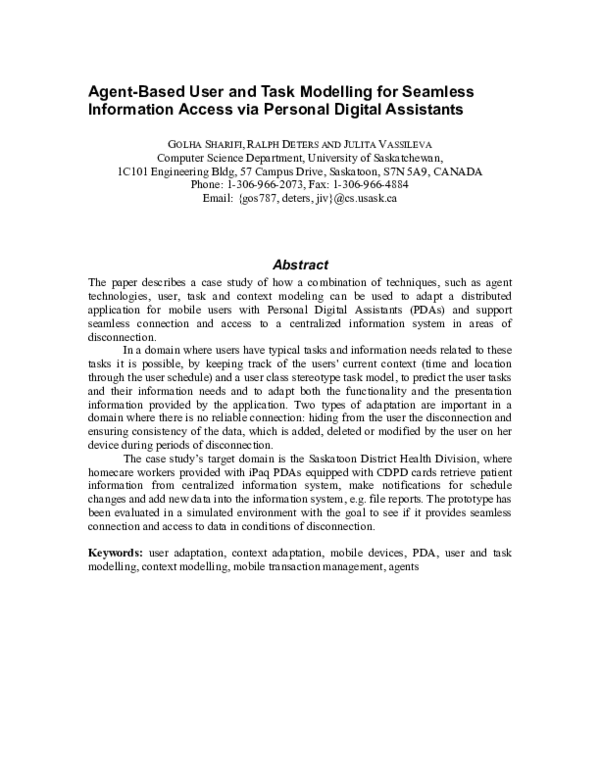 (PDF) Agent-Based User and Task Modelling for Seamless Information Access via Personal Digital ...