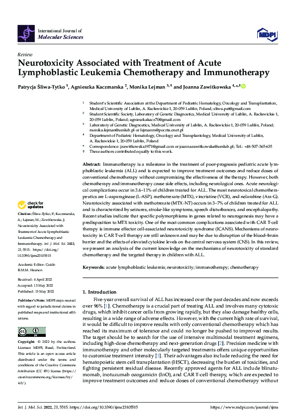(PDF) Neurotoxicity Associated with Treatment of Acute Lymphoblastic ...