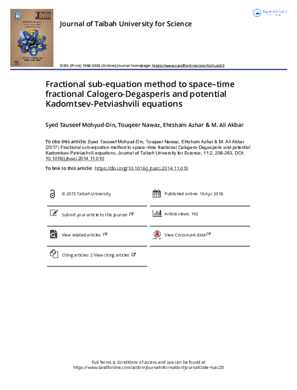(PDF) Fractional sub-equation method to space–time fractional Calogero ...