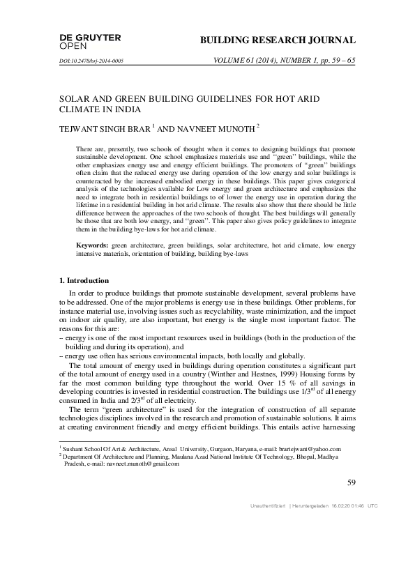 (PDF) Solar and Green Building Guidelines for Hot Arid Climate in India