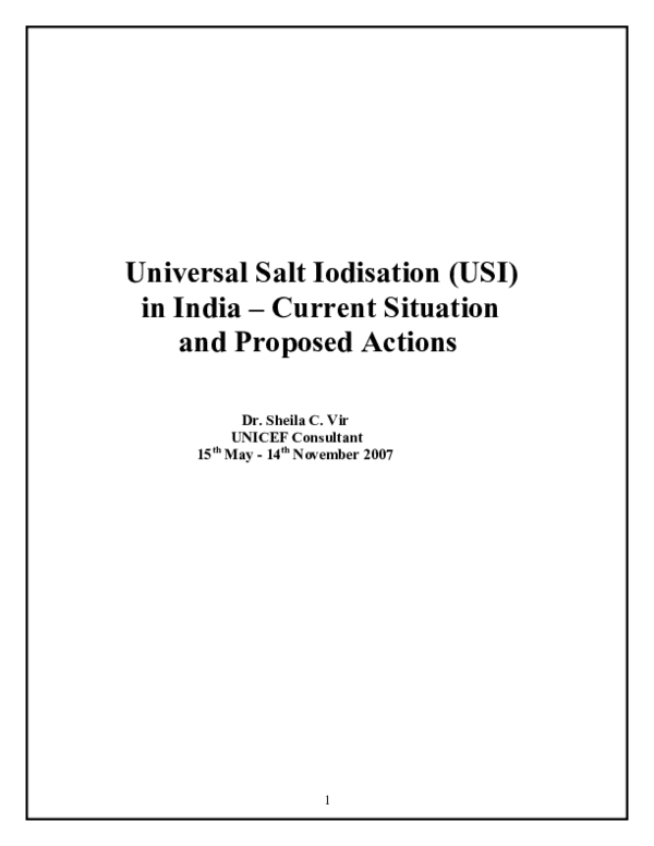 (PDF) Universal Salt Iodisation (USI) in India – Current Situation and ...