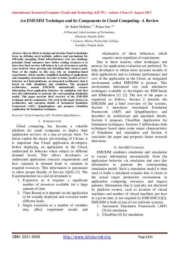 Pdf An Emusim Technique And Its Components In Cloud Computing A Review