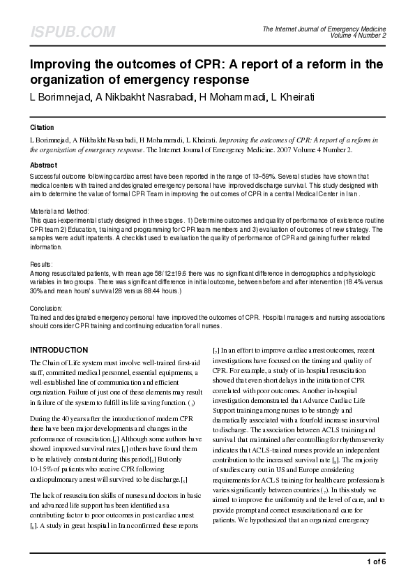 (PDF) Improving the outcomes of CPR: A report of a reform in the ...