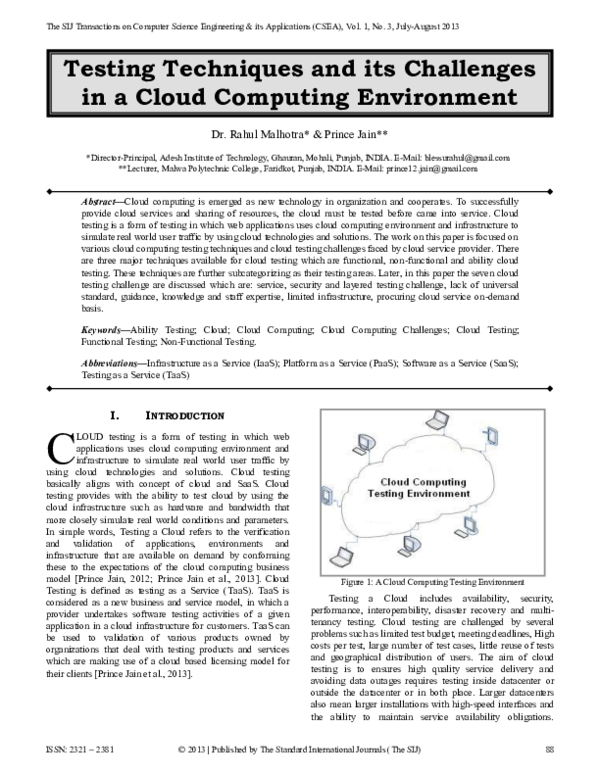 (PDF) Testing Techniques and its Challenges in a Cloud Computing ...
