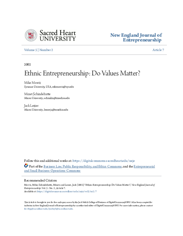 (PDF) Ethnic entrepreneurship: Do values matter? | Jack Lesser ...