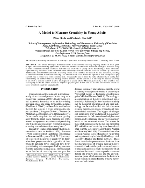 (PDF) Measuring Young Adult Creativity: A Model
