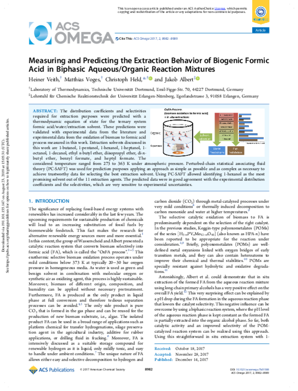 (PDF) Measuring and Predicting the Extraction Behavior of Biogenic Formic Acid in Biphasic ...