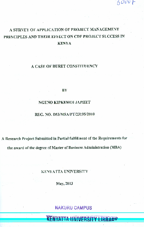 (PDF) A Survey of Application of Project Management Principles and ...