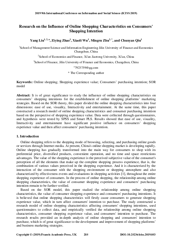 (PDF) Research on the Influence of Online Shopping Characteristics on ...