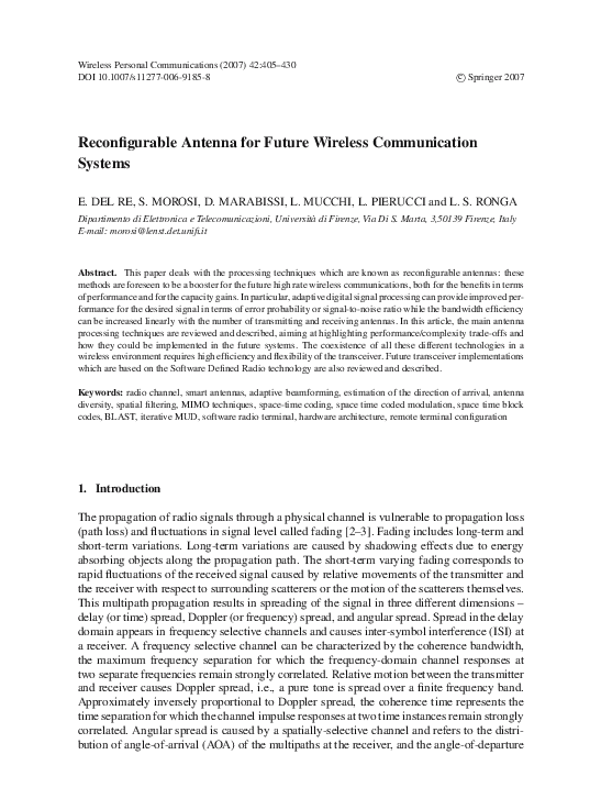 (PDF) Reconfigurable Antenna for Future Wireless Communication Systems