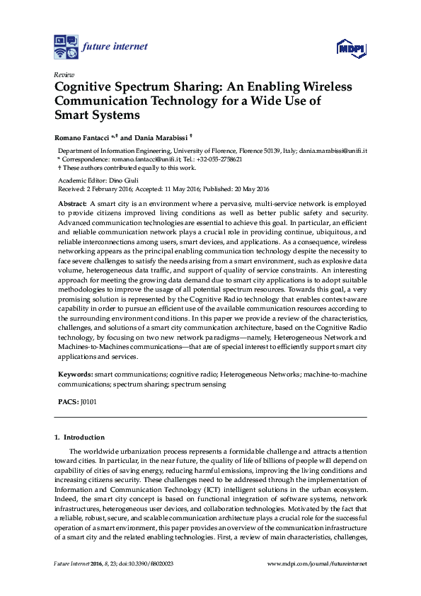 (PDF) Cognitive Spectrum Sharing: An Enabling Wireless Communication ...