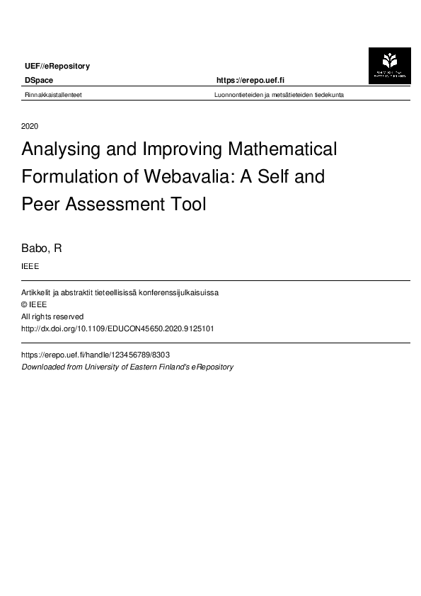 (PDF) Analysing and Improving Mathematical Formulation of Webavalia: A ...