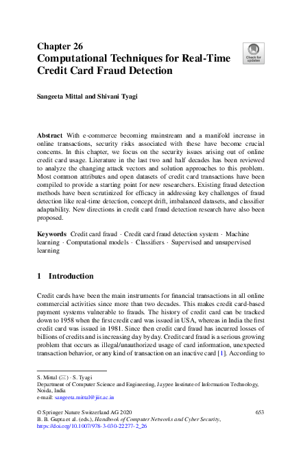 (PDF) Computational Techniques for Real-Time Credit Card Fraud Detection