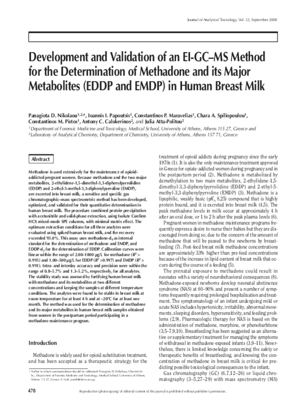(PDF) Development and Validation of an EI-GC-MS Method for the Determination of Methadone and ...
