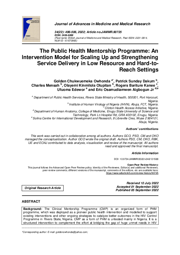(PDF) The Public Health Mentorship Programme: An Intervention Model for ...