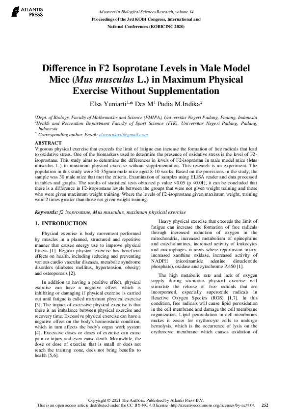 (PDF) Difference in F2 Isoprotane Levels in Male Model Mice (Mus ...