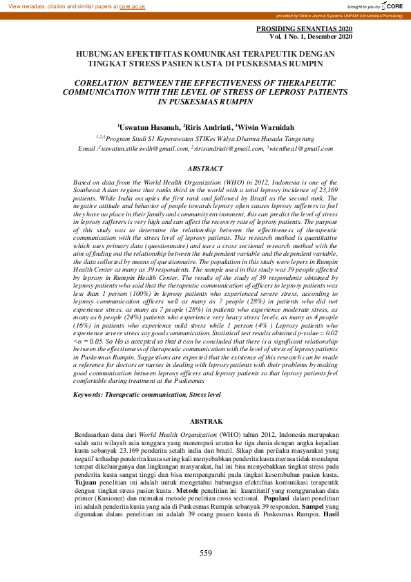 (PDF) Hubungan Efektifitas Komunikasi Terapeutik Dengan Tingkat Stress ...