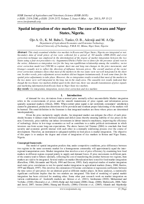 (PDF) Spatial integration of rice markets: The case of Kwara and Niger ...