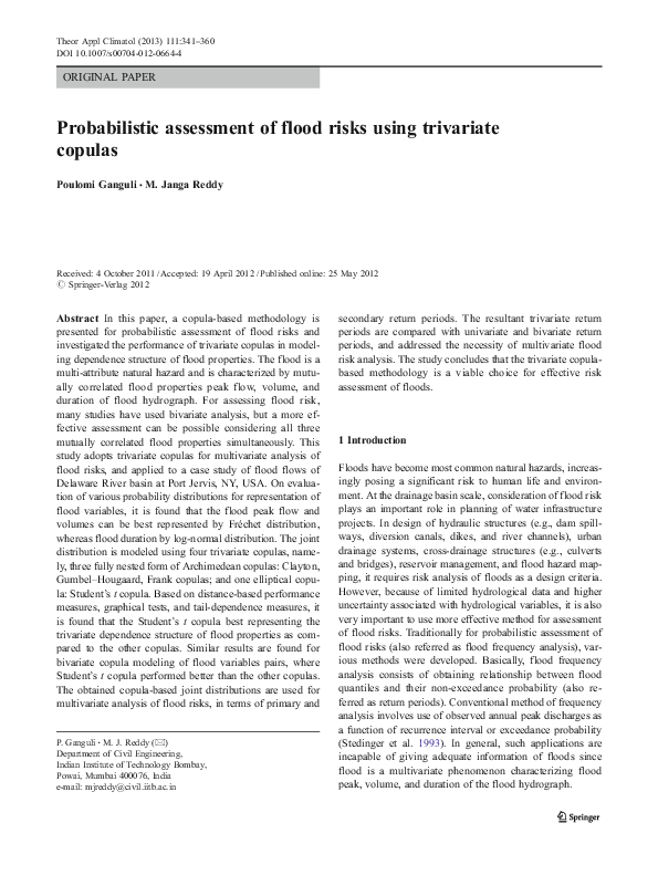 (PDF) Probabilistic assessment of flood risks using trivariate copulas ... (PDF) Probabilistic assessment of flood risks using trivariate copulas ...