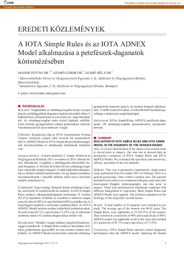 (PDF) A IOTA Simple Rules és az IOTA ADNEX Model alkalmazása a ...