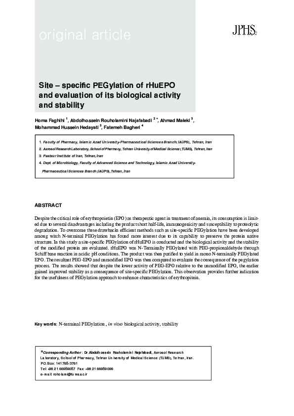 (PDF) Site–specific PEGylation of rHuEPO and evaluation of its ...