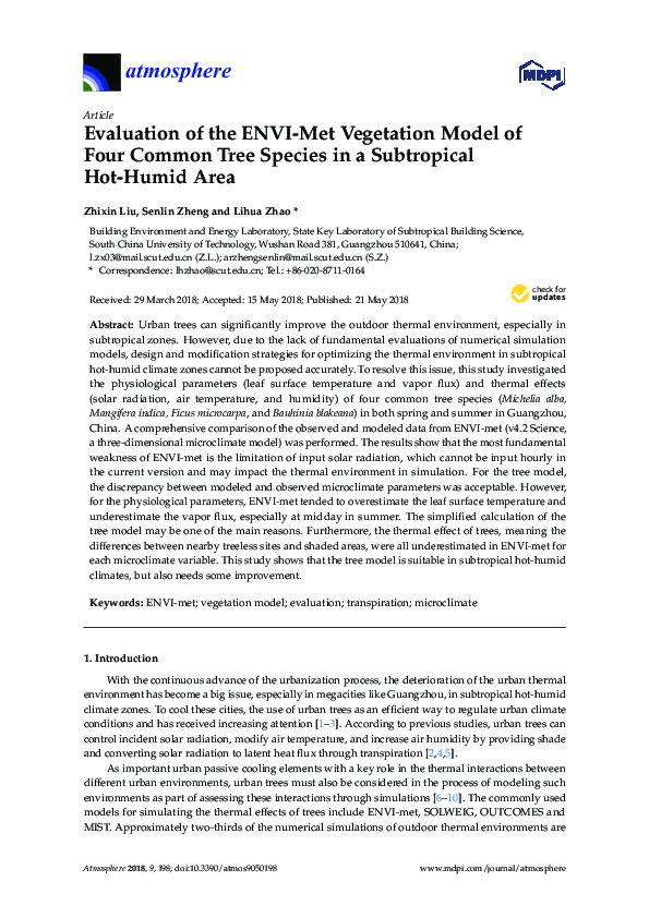 (PDF) Evaluation of the ENVI-Met Vegetation Model of Four Common Tree ...