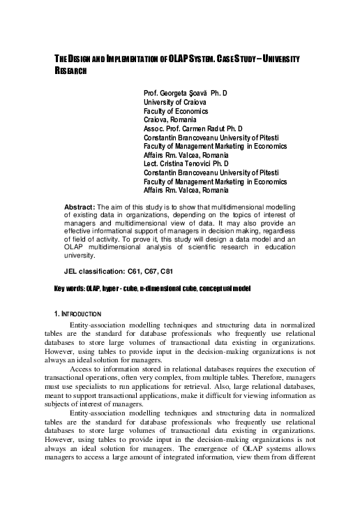 (PDF) The Design and Implementation of Olap System. Case Study – University Research