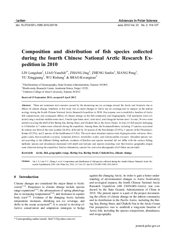 (PDF) Composition and distribution of fish species collected during the ...