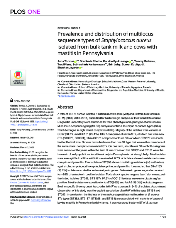 (PDF) Prevalence and distribution of multilocus sequence types of Staphylococcus aureus isolated ...