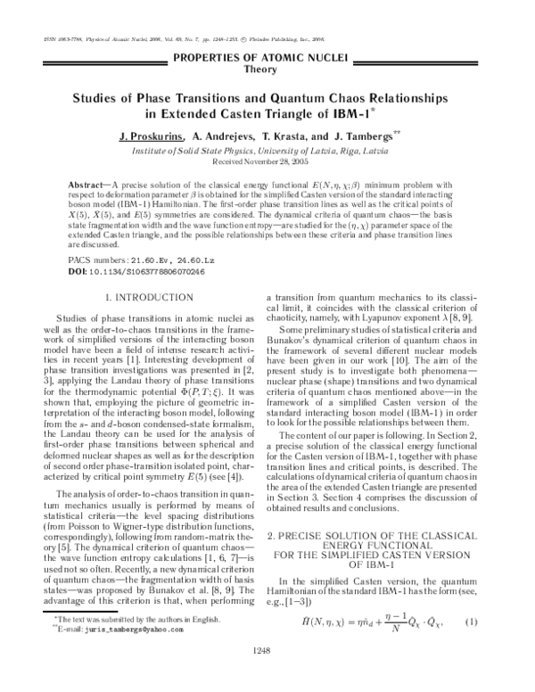(PDF) Studies of phase transitions and quantum chaos relationships in extended Casten triangle ...