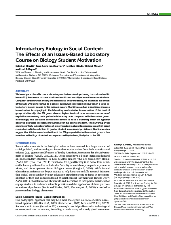 (PDF) Introductory Biology in Social Context: The Effects of an Issues ...
