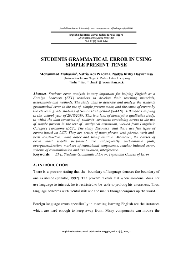(PDF) Students' Grammatical Error in Using Present Tense