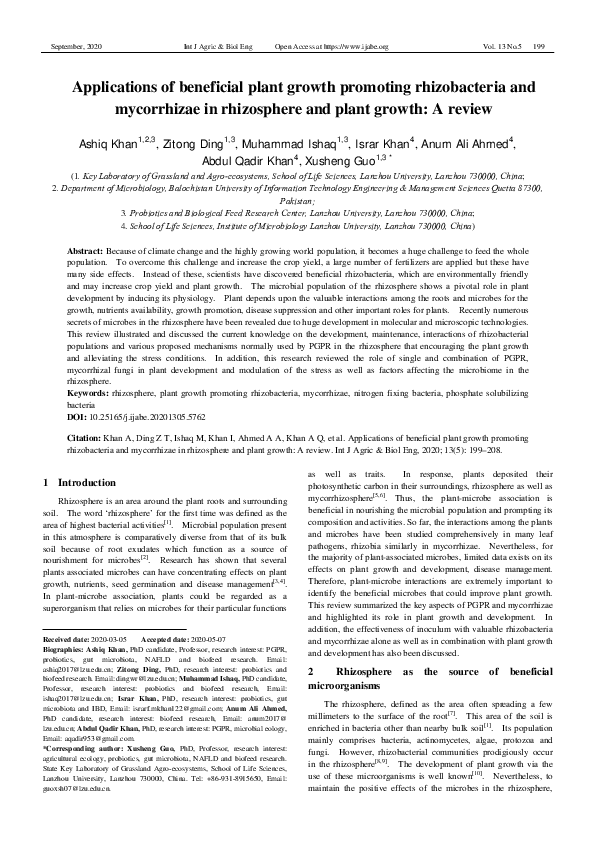 (PDF) Applications of beneficial plant growth promoting rhizobacteria and mycorrhizae in ...