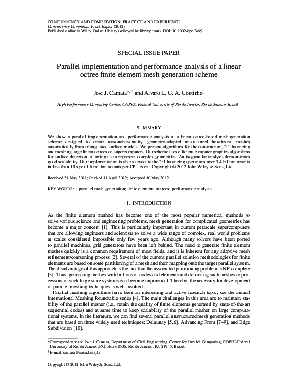 Pdf Parallel Implementation And Performance Analysis Of A Linear Octree Finite Element Mesh 2434